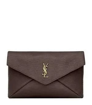 Saint Laurent Large Textured Leather Envelope Clutch - Brown