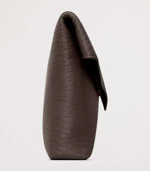 Saint Laurent Large Leather Cassandre Envelope Clutch Bag - Brown