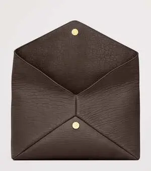 Saint Laurent Large Leather Cassandre Envelope Clutch Bag - Brown
