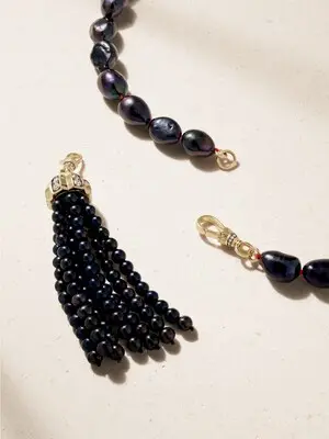 LUCY DELIUS 14 Karat Gold, Diamond And Pearl Tasseled Necklace
