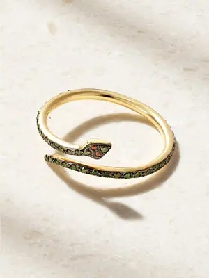 Ileana Makri Small Python 18-karat Gold Diamond Ring - Green