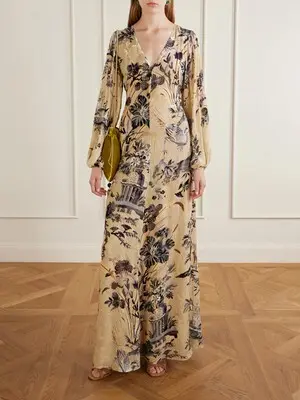 Etro Printed Floral-jacquard Maxi Dress