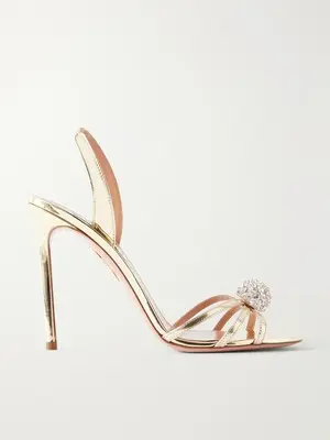 AQUAZZURA Metallic Leather Embellished Slingback Sandals - Gold