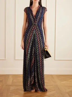 Missoni Gathered Striped Crochet-knit Maxi Dress
