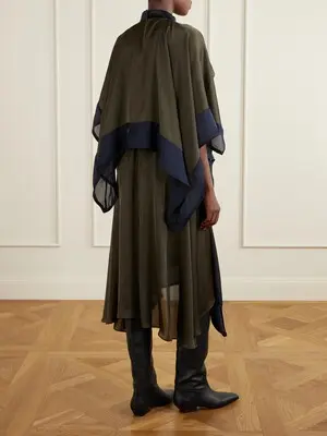 Sacai Satin And Chiffon Midi Dress