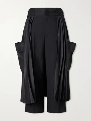 Sacai Pleated Twill Wide-leg Shorts - Black