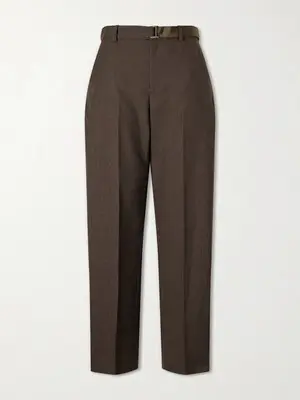 Sacai Pleated Belted Twill Wide-leg Pants - Brown