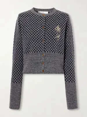 VIVIENNE WESTWOOD Checkmate' Logo-embroidered Alpaca, Cotton And Wool-blend Cardigan - Gray