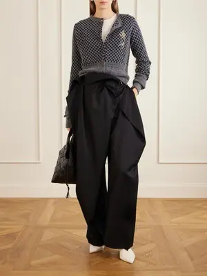VIVIENNE WESTWOOD Checkmate' Logo-embroidered Alpaca, Cotton And Wool-blend Cardigan - Gray