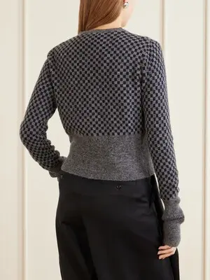 VIVIENNE WESTWOOD Checkmate' Logo-embroidered Alpaca, Cotton And Wool-blend Cardigan - Gray