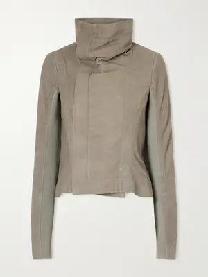Rick Owens Virgin Wool-trimmed Suede Biker Jacket