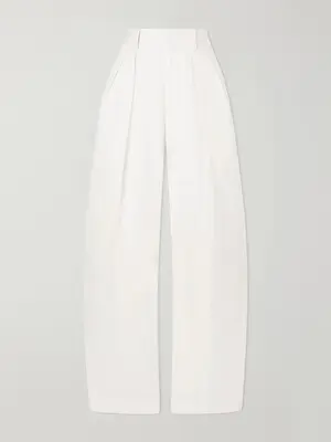 KALLMEYER Joel Pleated Cotton-poplin Wide-leg Pants - Neutrals