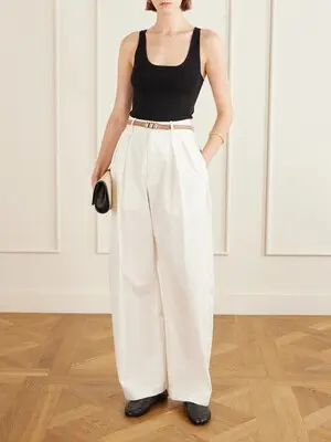 KALLMEYER Joel Pleated Cotton-poplin Wide-leg Trousers