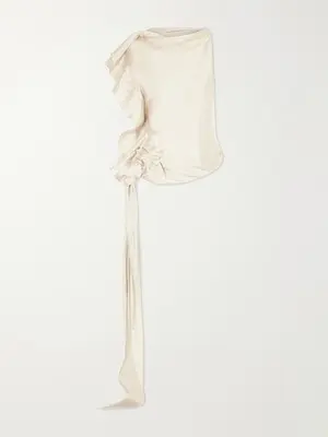 KALLMEYER Elif Asymmetric Ruched Woven Blouse - Neutrals