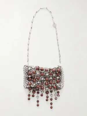 Rabanne 1969 Nano Fringed Beaded Chainmail Shoulder Bag - Silver