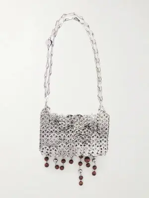 Rabanne 1969 Nano Fringed Beaded Chainmail Shoulder Bag - Silver