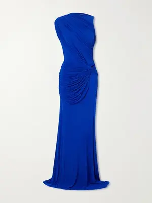 Alex Perry Asymmetric Gathered Stretch-jersey Gown - Blue