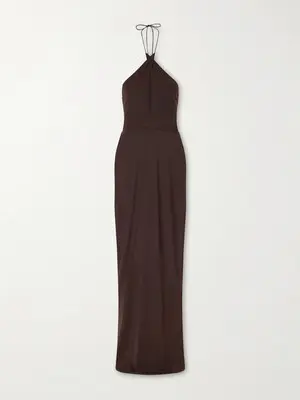 Alex Perry Mesh Halterneck Midi Dress - Gray