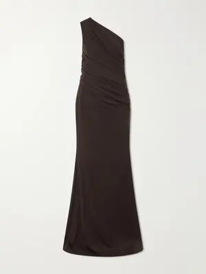 Alex Perry One-shoulder Gathered Jersey Gown - Gray