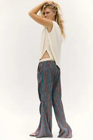Free People Striped Flare Trousers - Mocha Combo