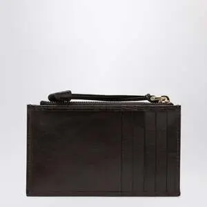Prada Dark Calf Leather Zip Card Holder