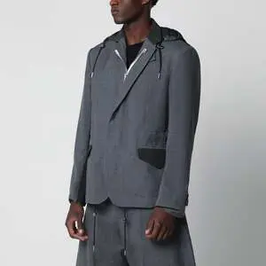 Sacai Khaki Wool And Nylon Jacket - Grey