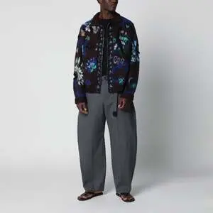 Sacai Brown Wool Jacket With Floral Pattern