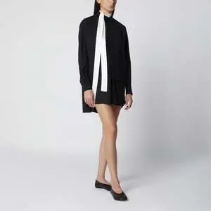 Sacai Wool-blend Mini Shirt Dress With Integrated Scarf