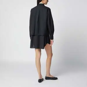 Sacai Wool-blend Mini Shirt Dress With Integrated Scarf