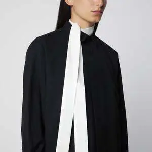 Sacai Wool-blend Mini Shirt Dress With Integrated Scarf