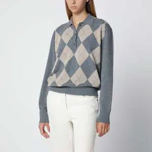 RÓHE Polo With Beige Argyle Pattern In Wool Blend - Grey