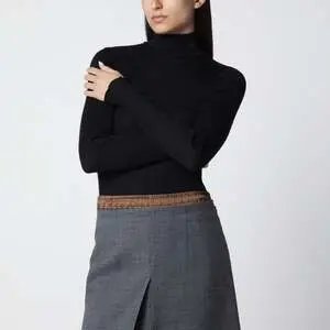 Prada Ribbed Turtleneck Sweater With Triangle Logo - Black