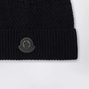 Moncler Wool Beanie With Logo Patch - Blue