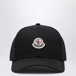 Moncler Cotton Baseball Cap With Patch - Black