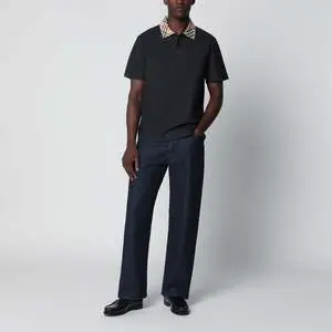 Burberry Dark Polo Shirt With Check Collar