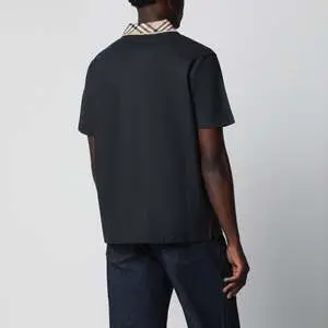 Burberry Dark Polo Shirt With Check Collar