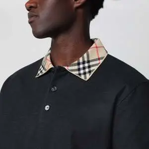 Burberry Dark Polo Shirt With Check Collar