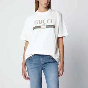 Gucci Cotton And Silk Jersey T-shirt With Logo Print - White