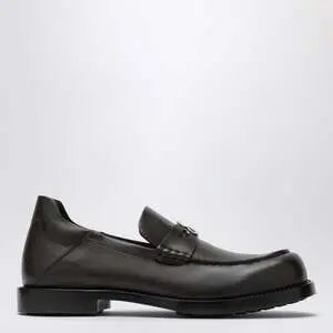 Balenciaga Mocha Leather Loafers With Bb Logo Detail