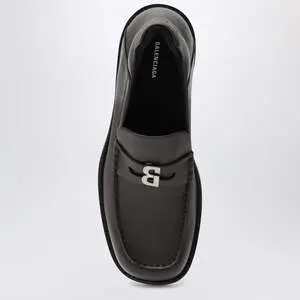 Balenciaga Mocha Leather Loafers With Bb Logo Detail