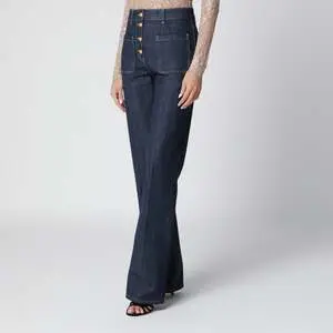 Valentino Garavani Cotton Denim Jeans With Logo Buttons - Blue