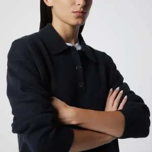 ANINE BING Navy Cashmere Polo Sweater - Blue