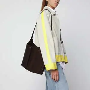 Loewe Bilbao Bucket Bag In Calfskin And Suede, Dark Chestnut - Brown