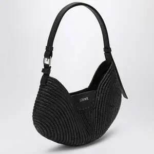 Loewe Medium Swing Bag In Raffia And Leather - Black