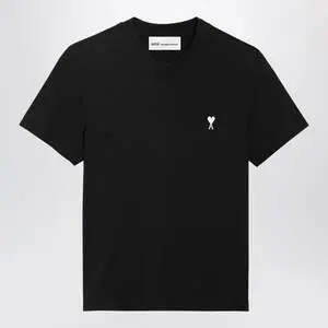 AMI Paris De Coeur Embroidered Cotton T-shirt - Black