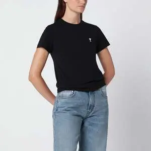 AMI Paris De Coeur Embroidered Cotton T-shirt - Black