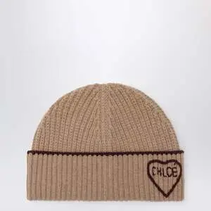 Chloé Encoeur Wool And Cashmere Beanie In Bleached - Brown