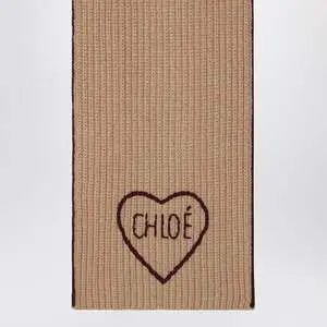 Chloé Encoeur Wool And Cashmere Scarf In Bleached - Brown