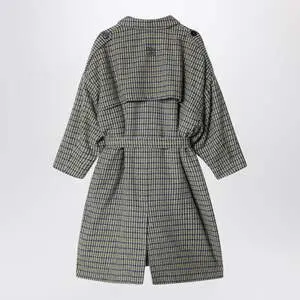 DOUUOD Double-breasted Wool-blend Trench Coat With Check Pattern