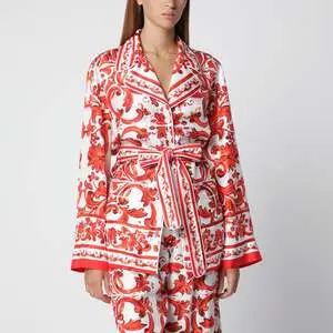 Dolce & Gabbana Vanity Shirt In Silk With Majolica Print, Multicolor - Orange